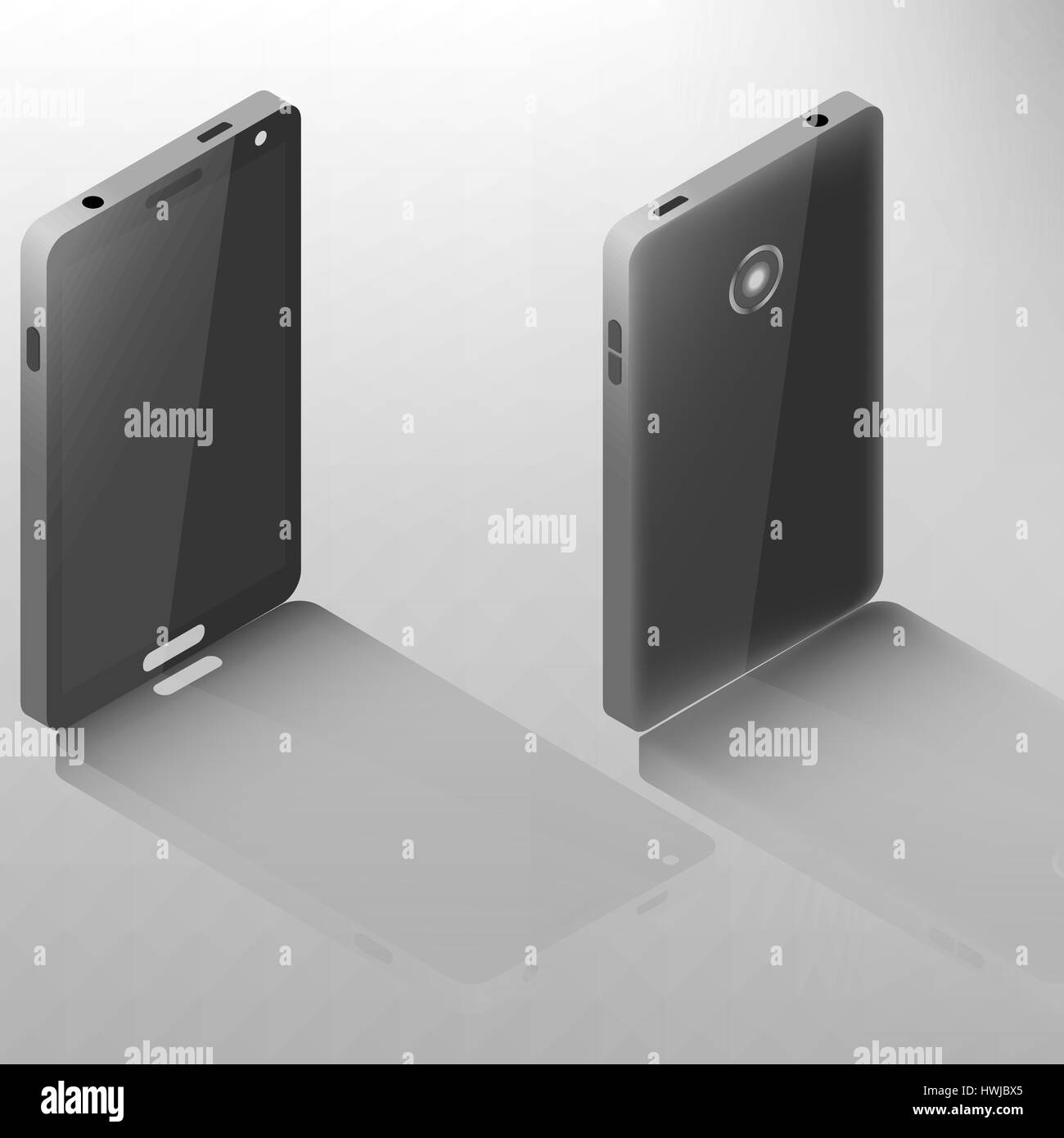 Mobile phone with mirror reflection isolated on white background ...