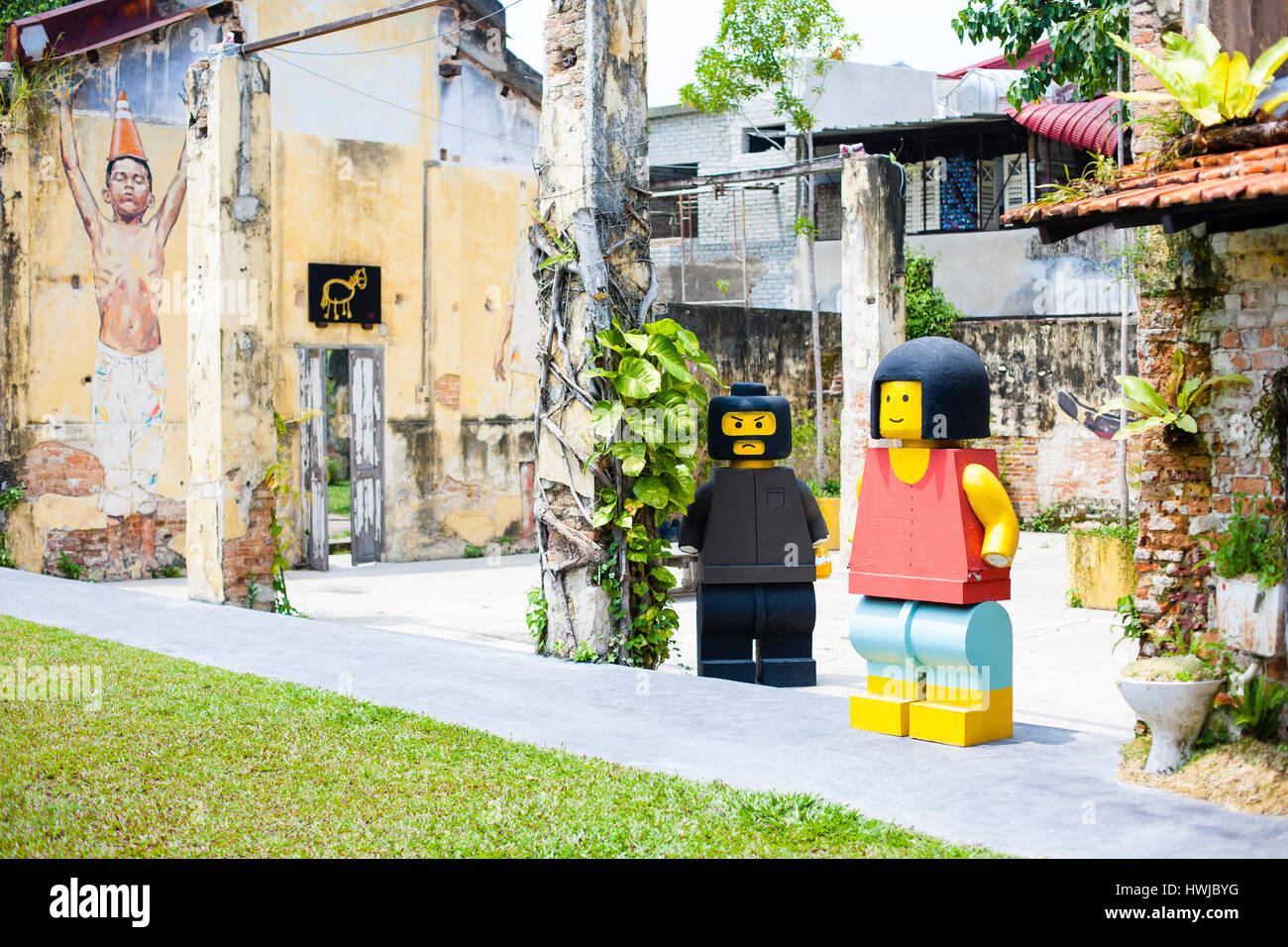 Street art and graffiti paintings on the walls of architecture Stock ...