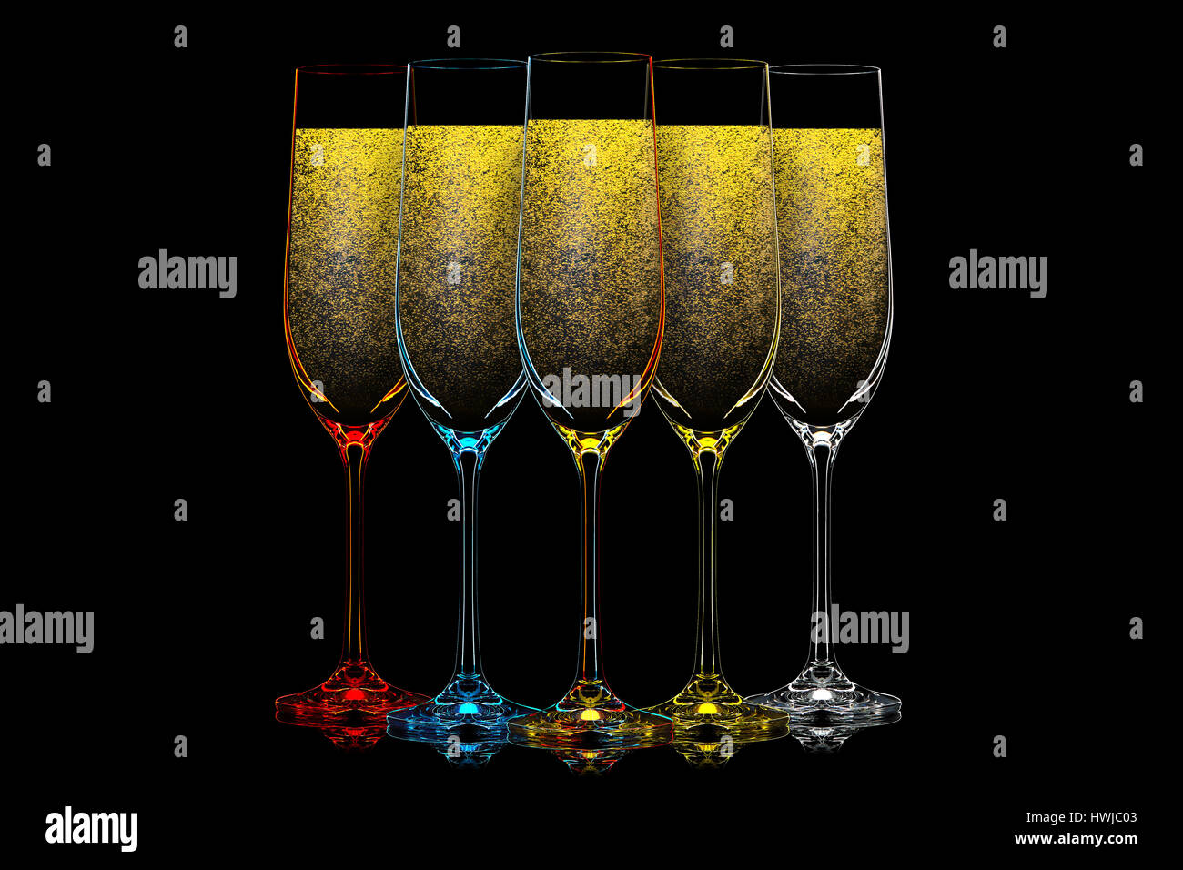 Silhouette of color champagne glass on black Stock Photo - Alamy