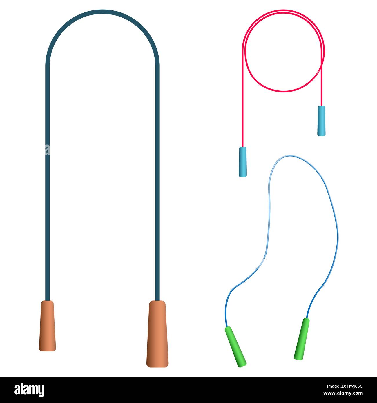 Set of different shapes of colored jumping ropes, isolated on white ...