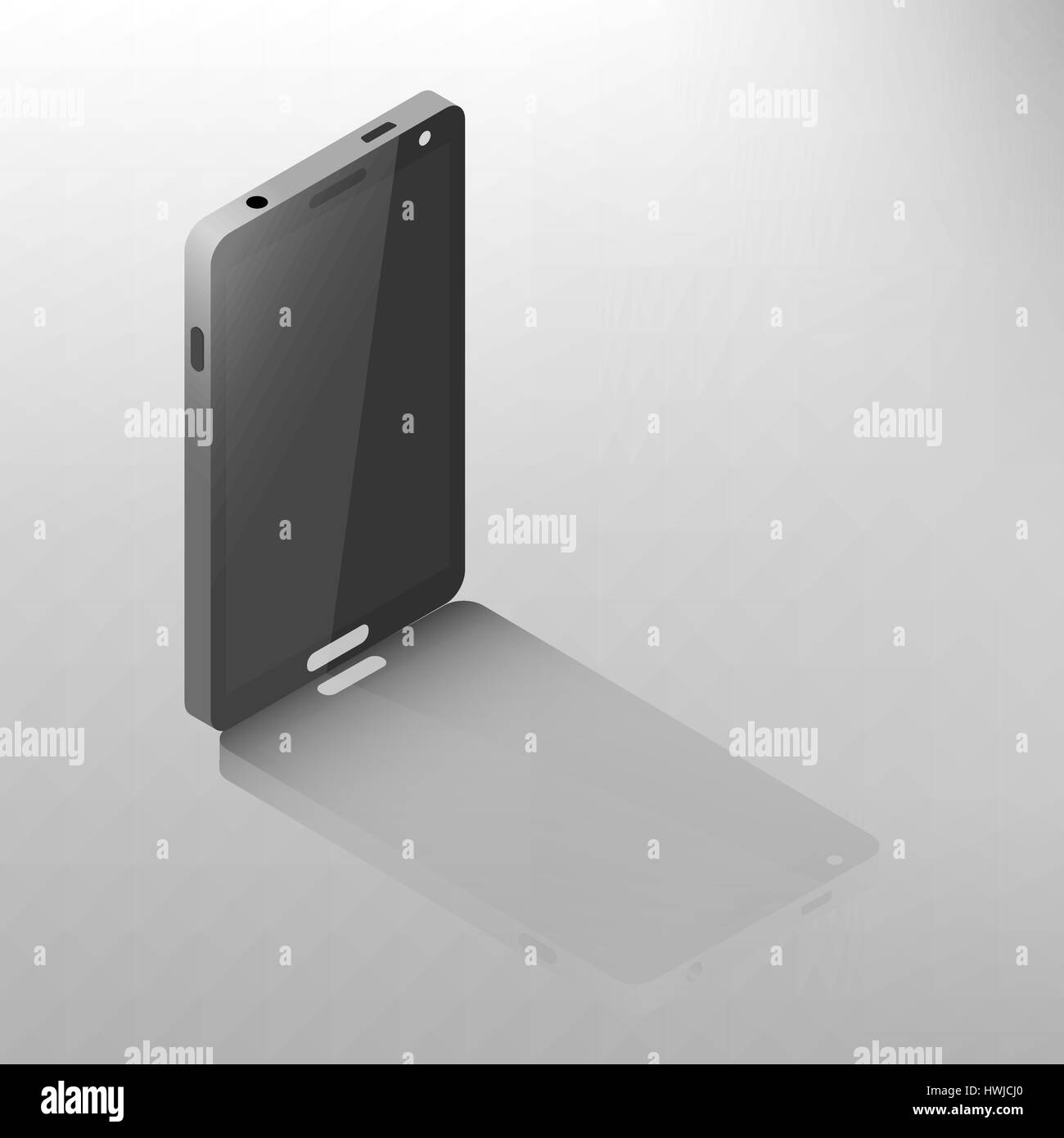 Mobile phone with mirror reflection isolated on white background ...