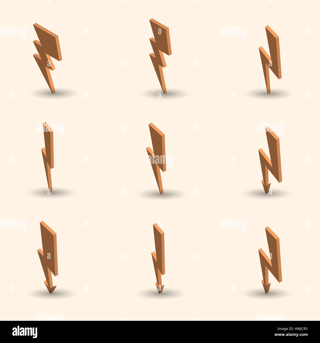 Lightning set with shadow isolated on white background. Flat 3D ...