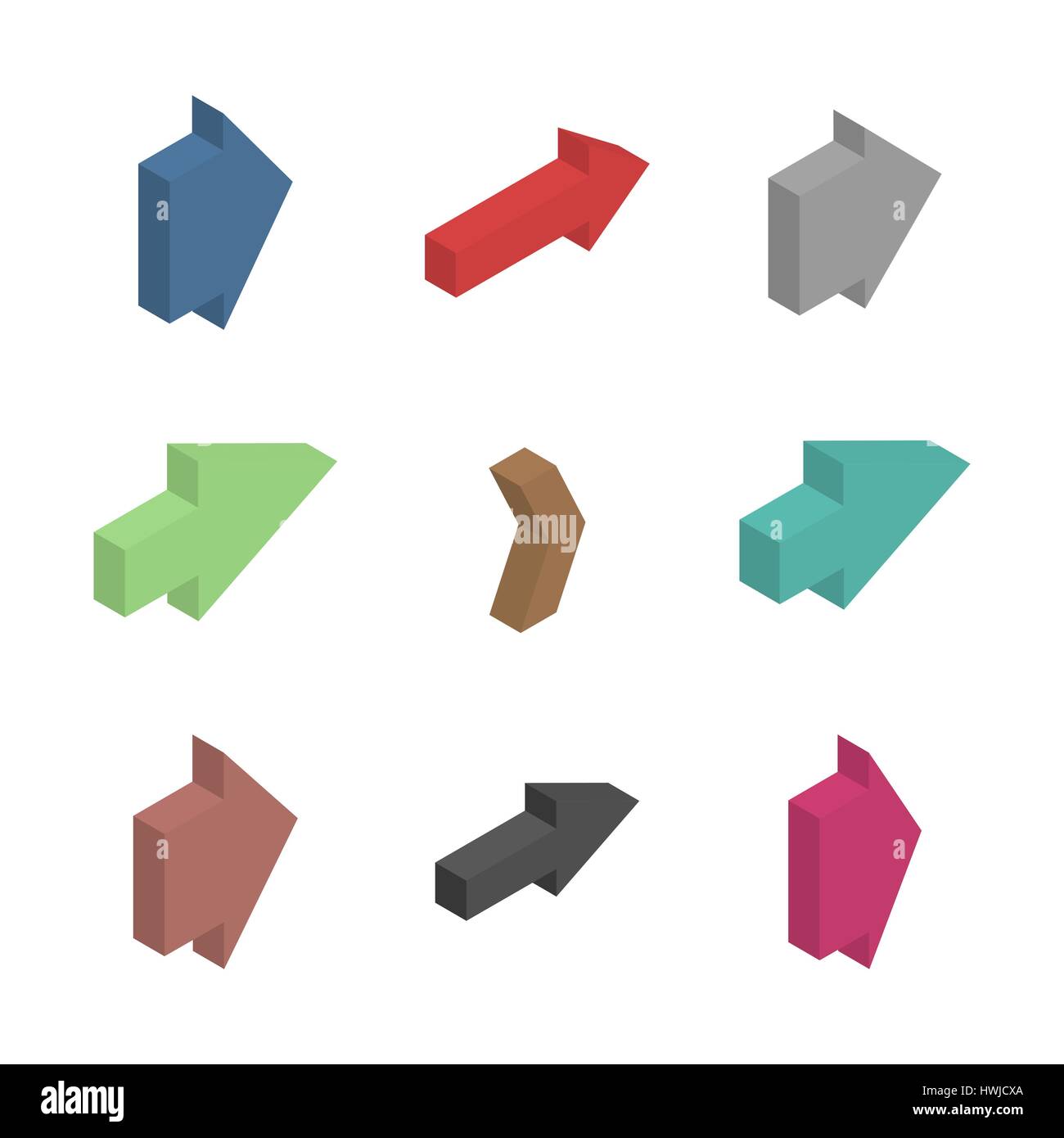 Multicolored arrows of various shapes, isolated on white background ...
