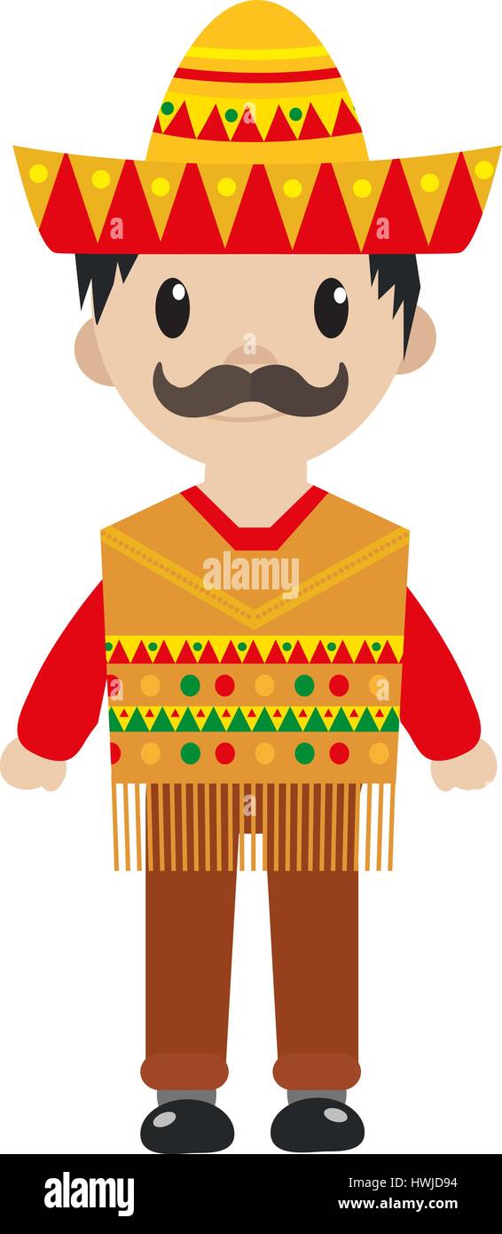Mexican in a traditional suite icon flat, cartoon style. Man isolated ...