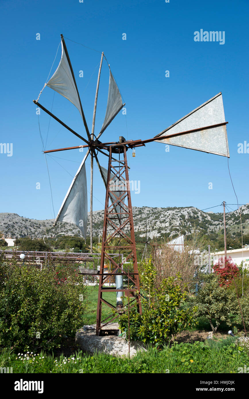 Windmill, wind wheel, Tzermiado, Lassithi plateau, Crete, Greece Stock ...