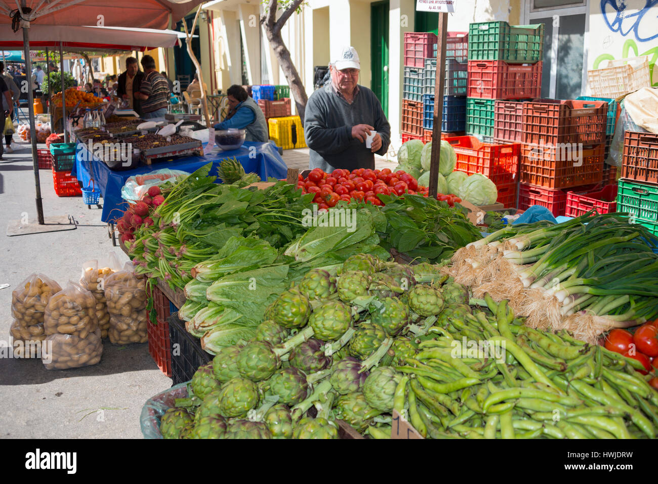 Weekly market, Chania, Crete, Greece Stock Photo - Alamy