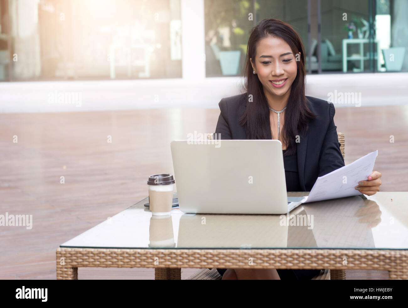 entrepreneur businesswoman asian lady busy day with laptop in outdoor ...