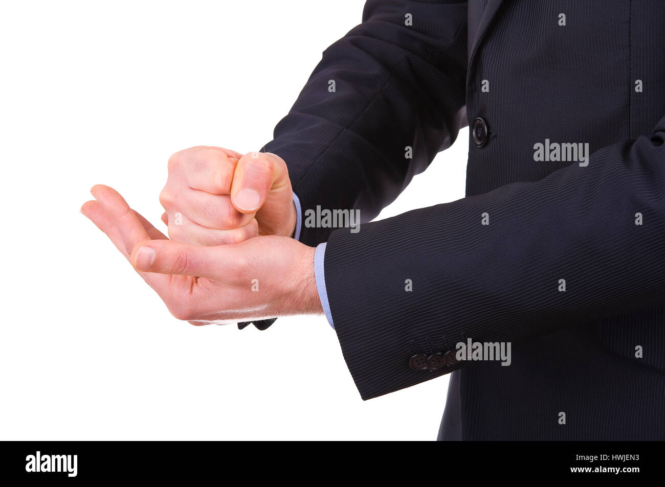 Businessman gesturing with both hands Stock Photo - Alamy