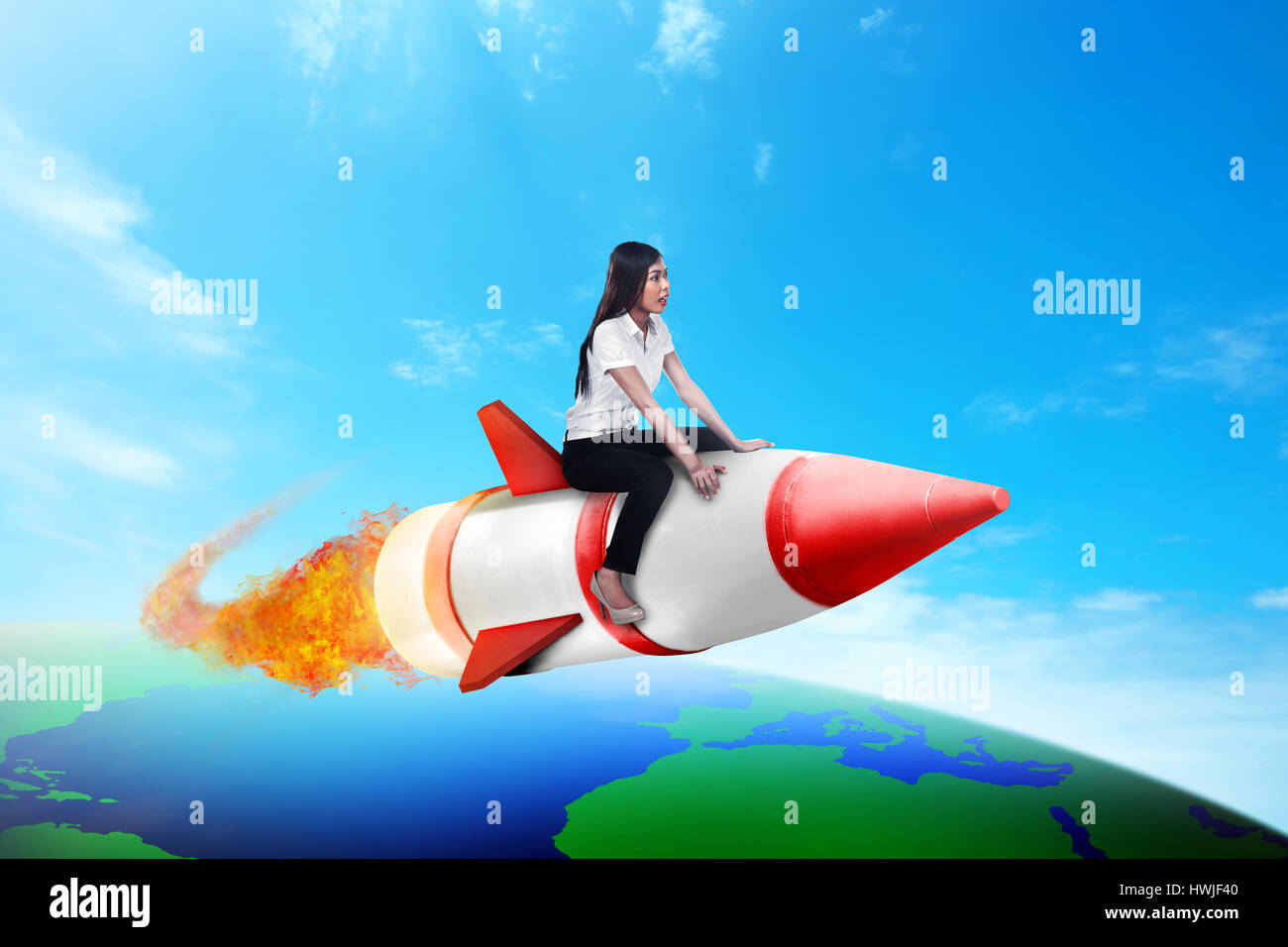 Vintage Women Riding Rocket