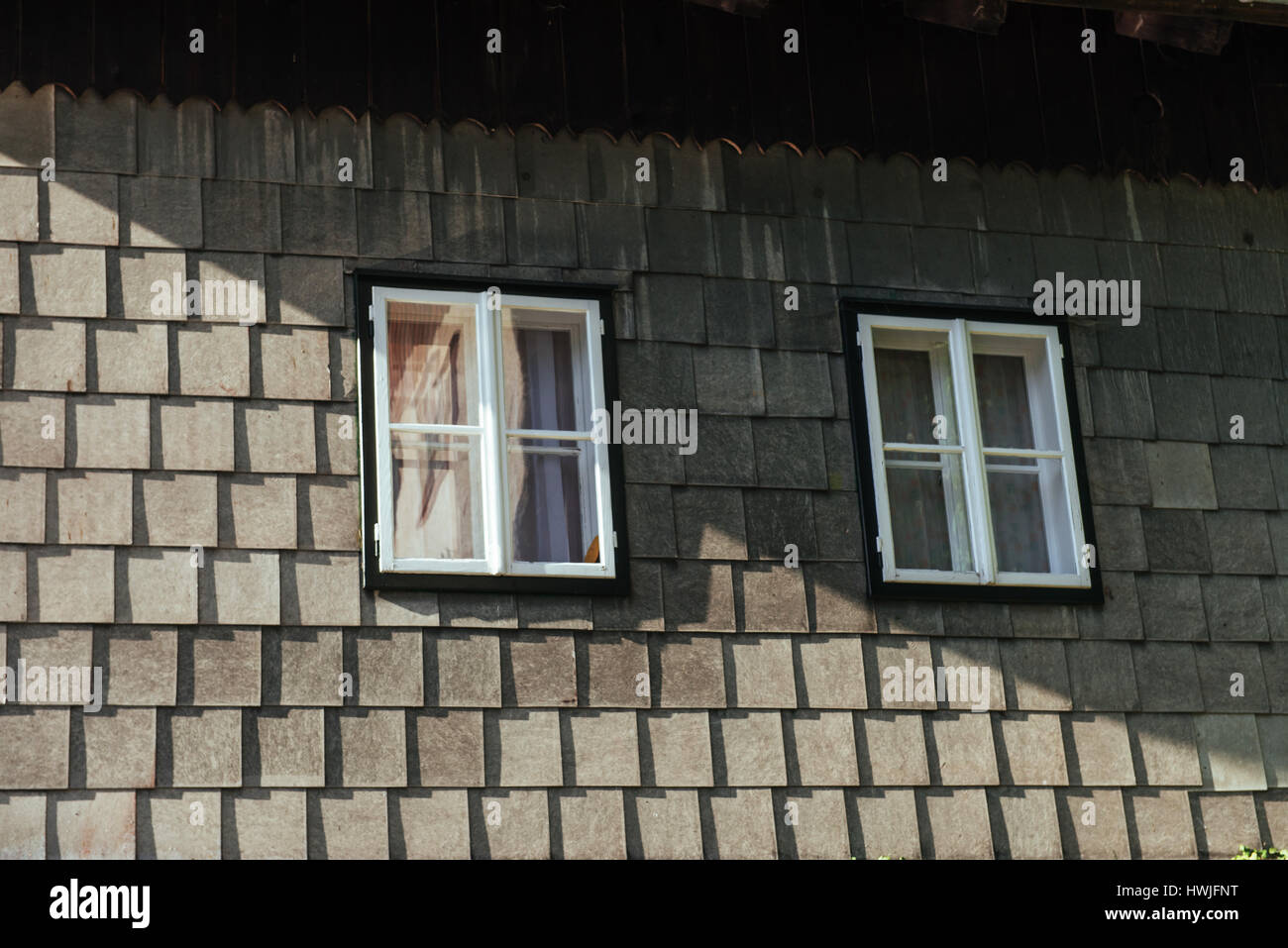 white window in the old wooden house Stock Photo - Alamy