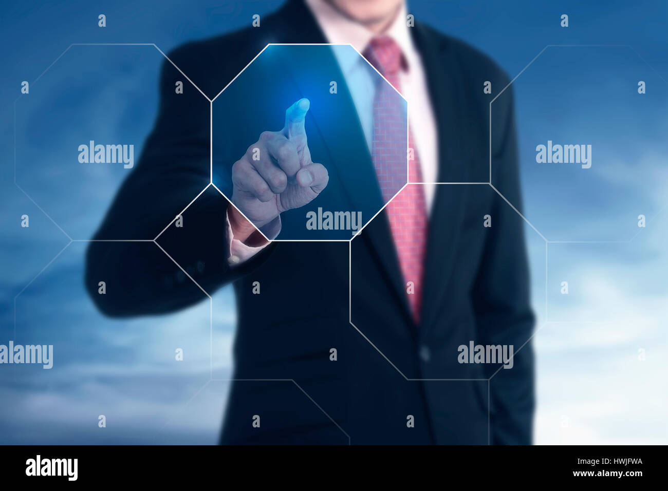 Businessman push button the screen, the inovation of technology success ...