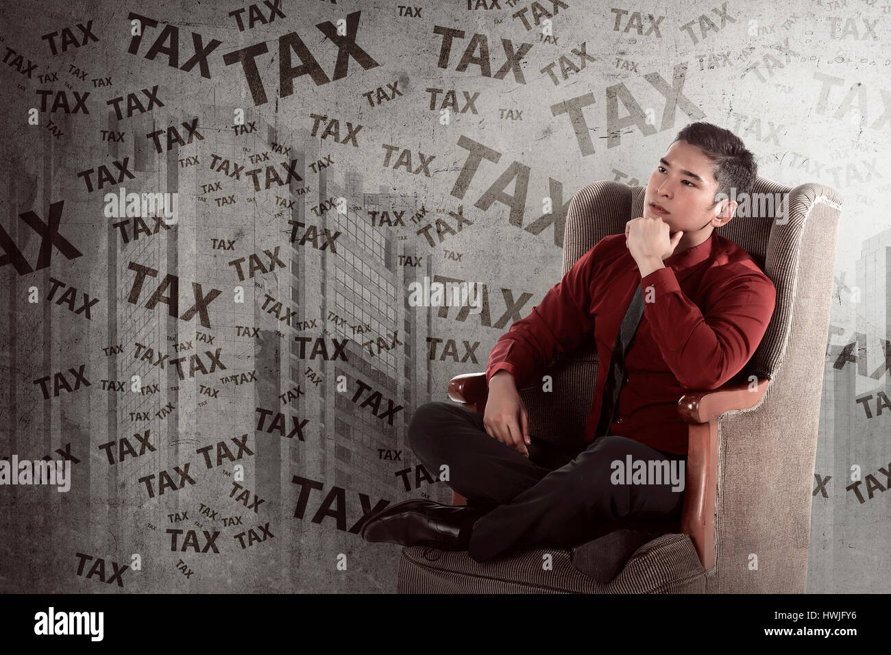 Asian business person thinking hard about tax. Taxation concept Stock ...