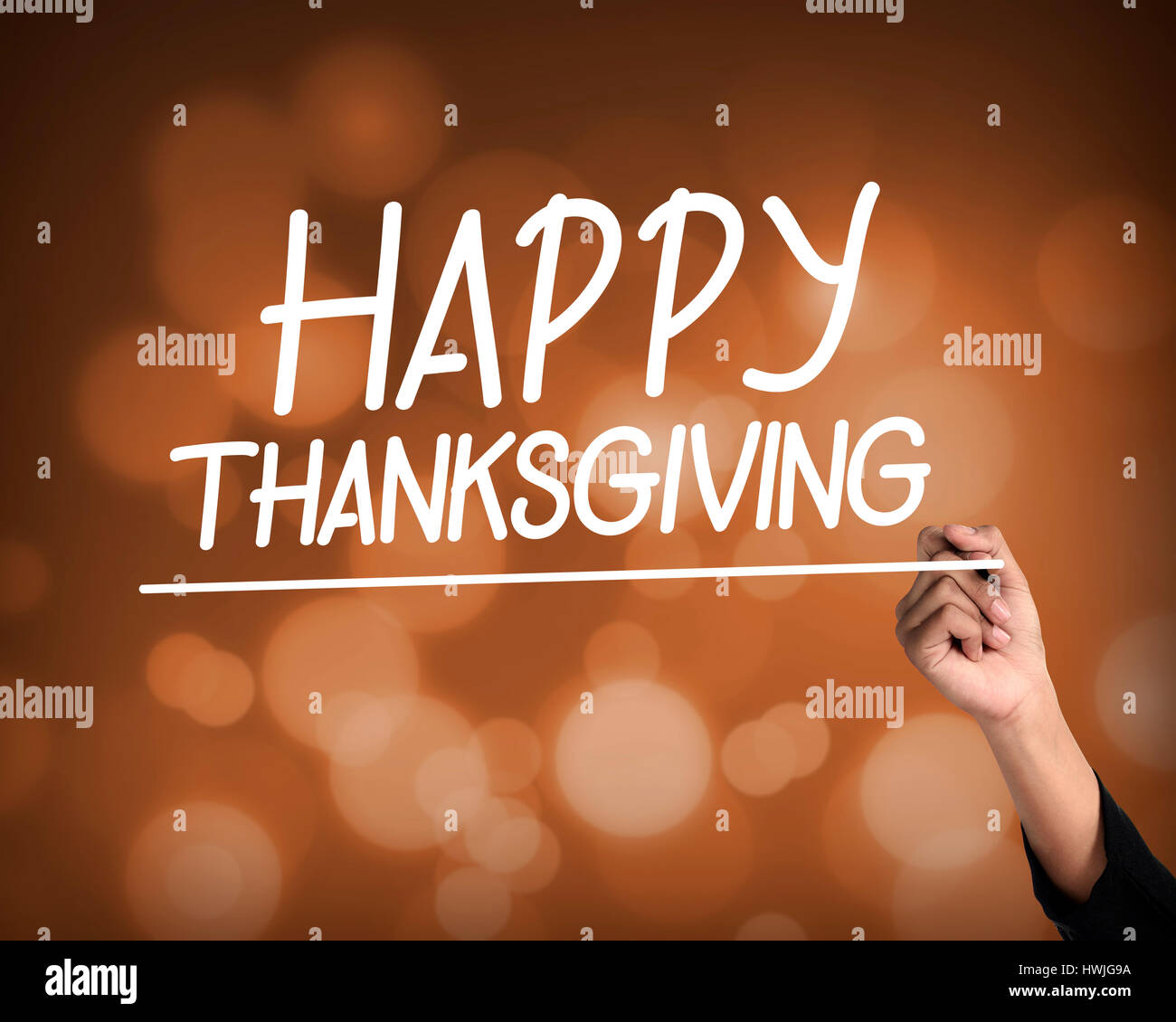 Happy Thanksgiving hand writing virtual screen text on abstract ...