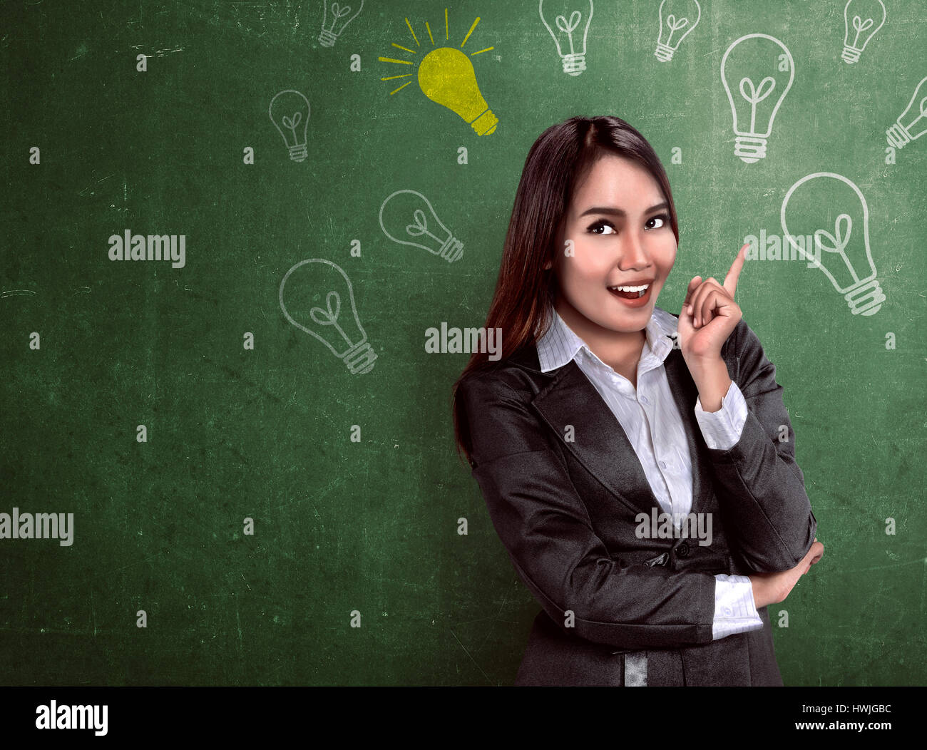 Asian business woman thinking something. Business idea concept Stock ...