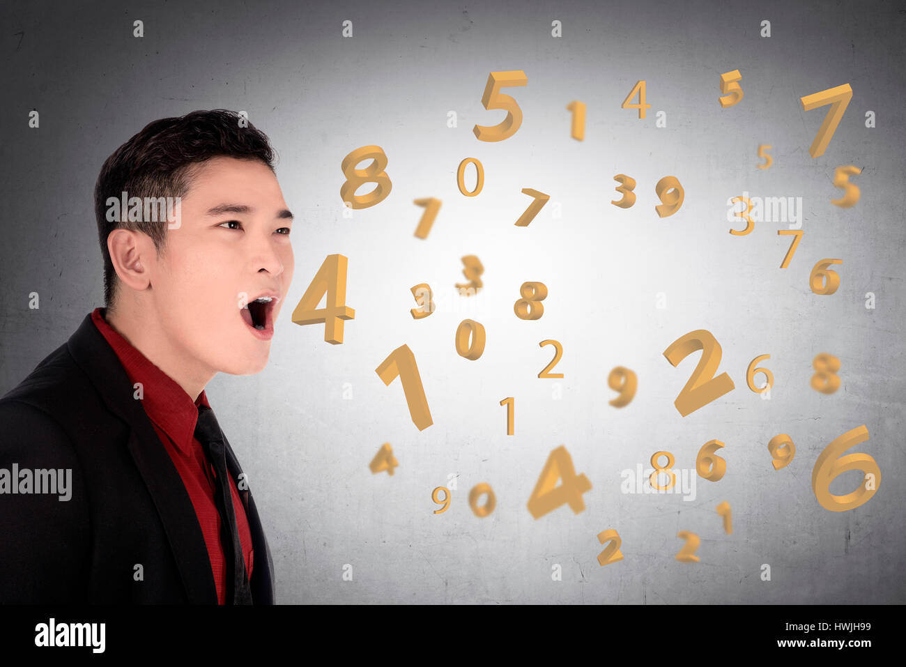 Business man speaking about number from his mouth. Business finance ...