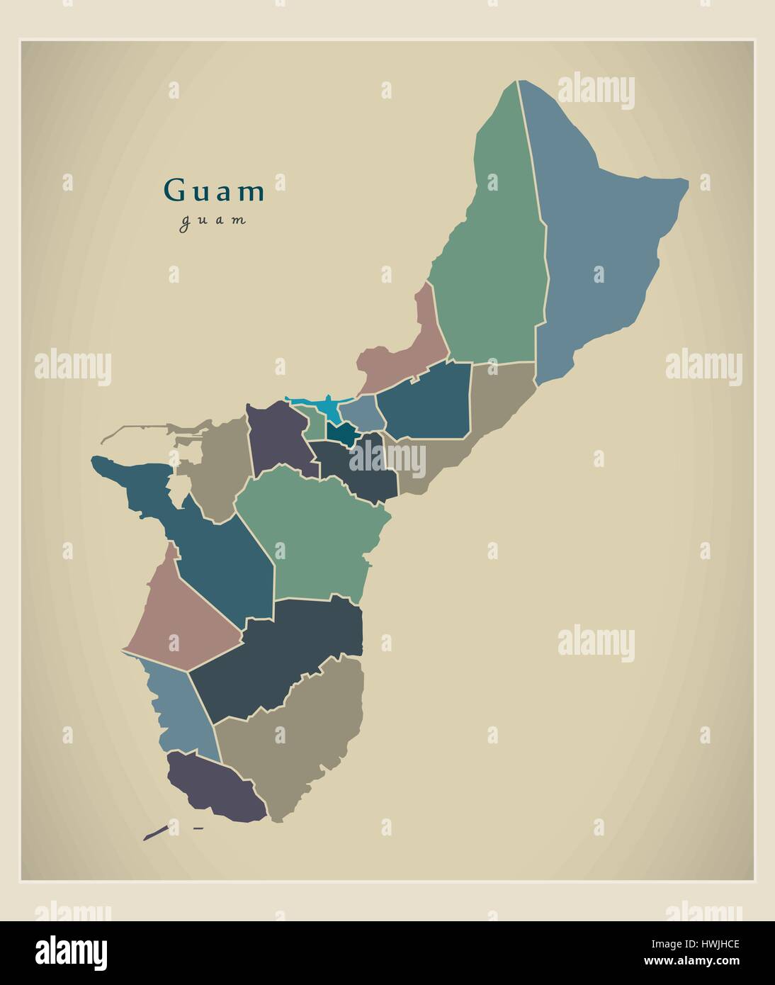 Modern Map - Guam with districts political colored GU Stock Vector ...
