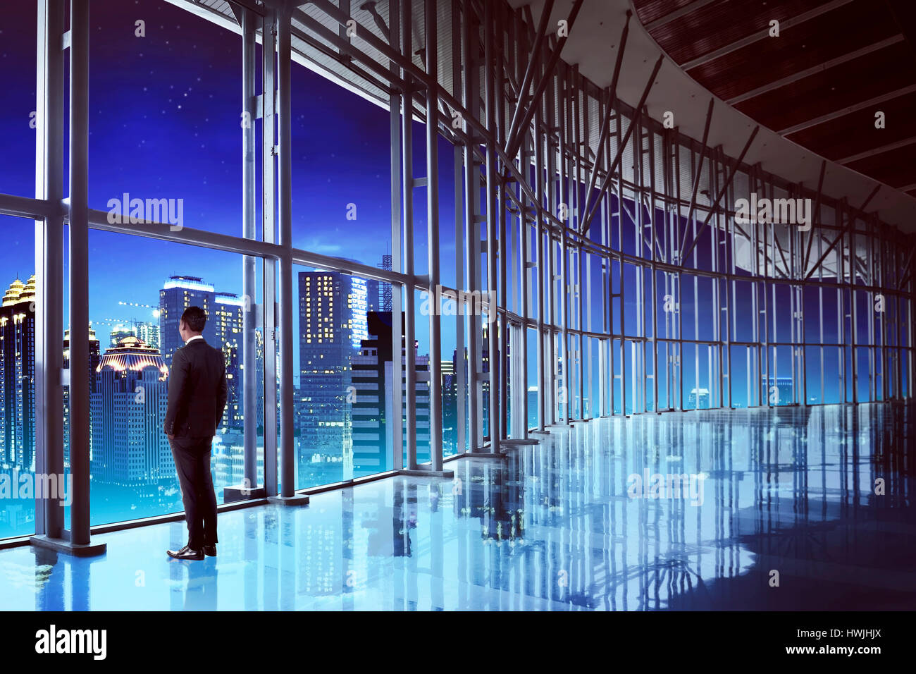 Back view of successful manager looking the city from his office Stock ...