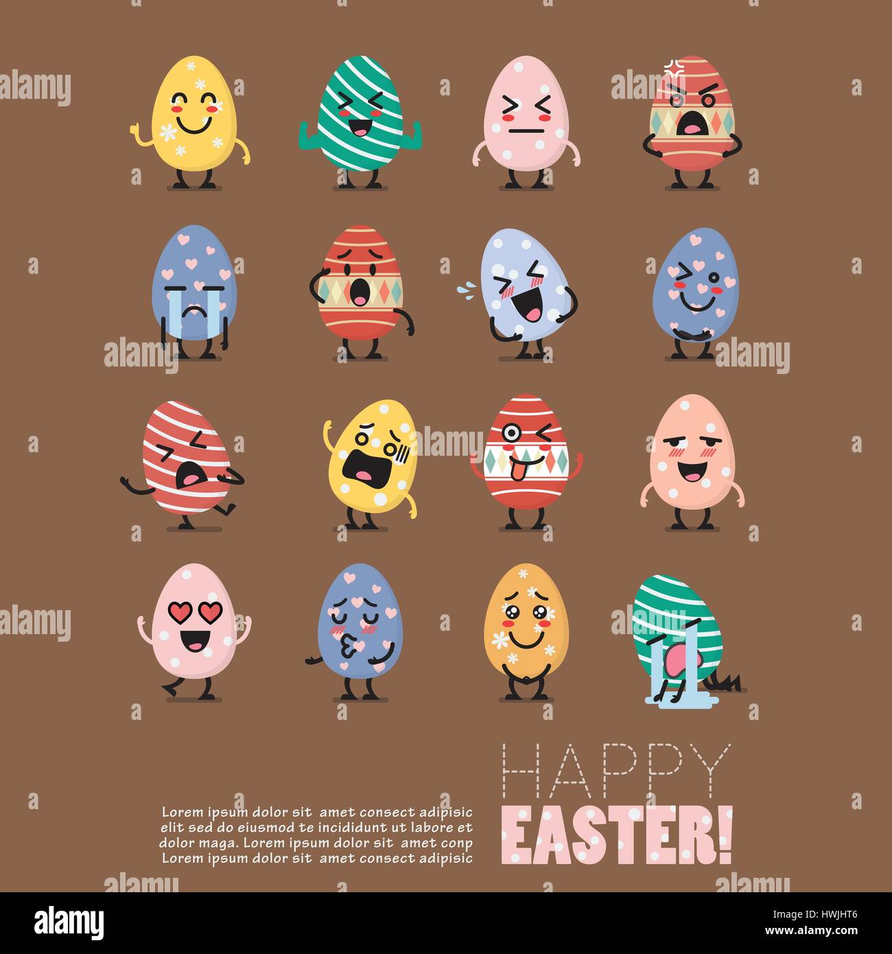 Easter egg character emoji set. Funny cartoon emoticons Stock Vector ...