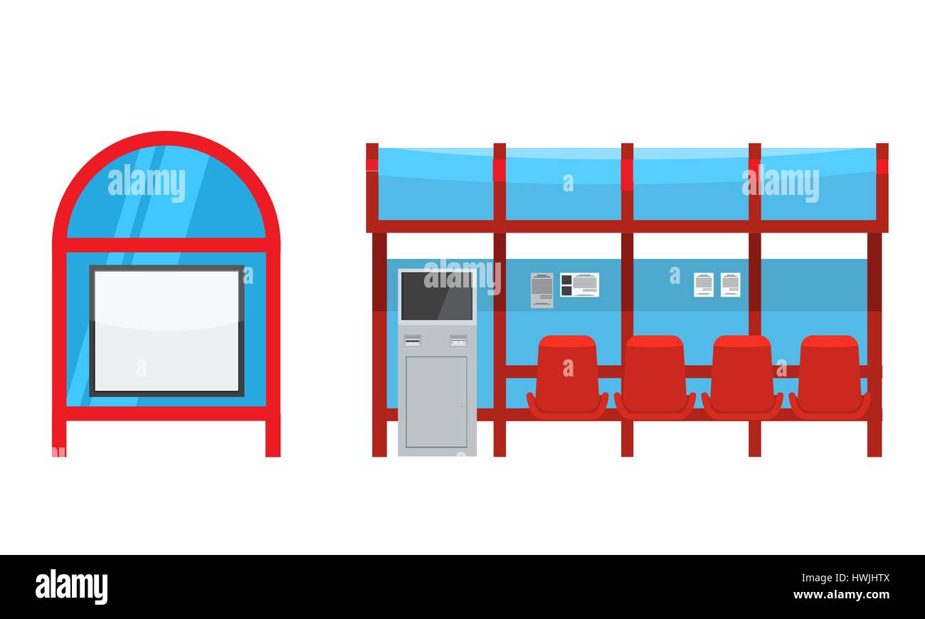 Bus stop with seats and payment kiosk. Front and side view Stock Vector ...