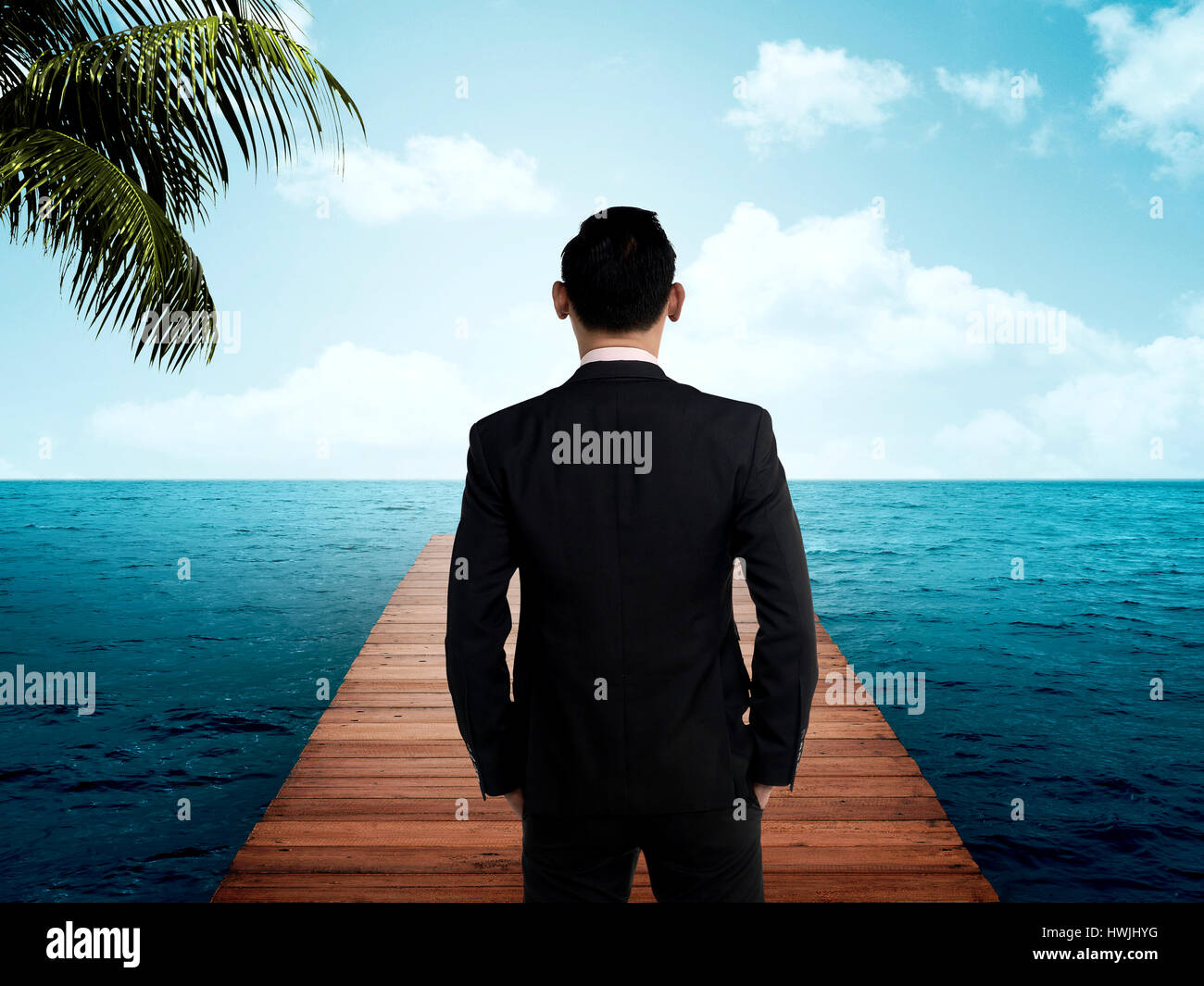 Back view of young asian business person on the wooden pier Stock Photo ...