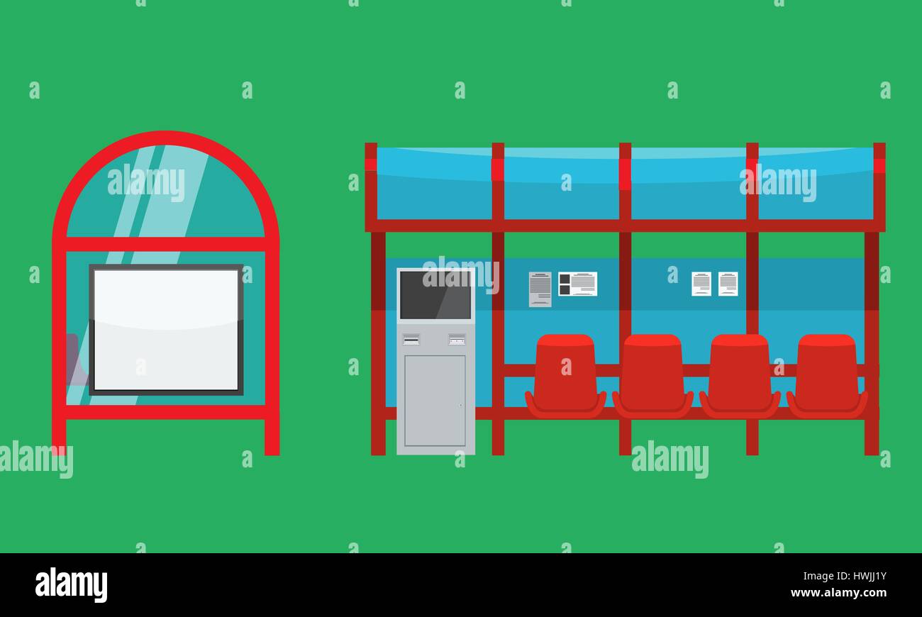 Bus stop with seats and payment kiosk. Front and side view Stock Vector ...
