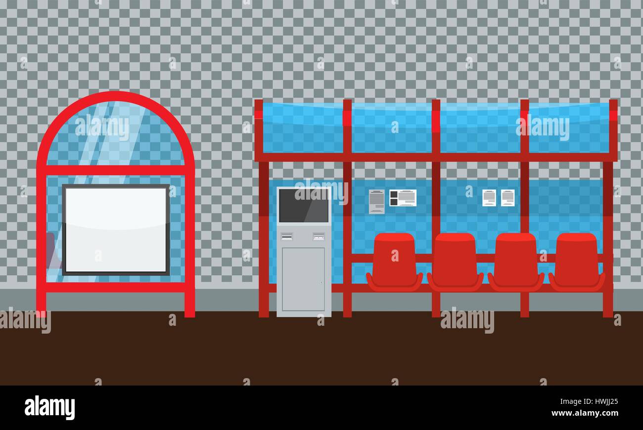 Bus stop with seats and payment kiosk. Front and side view Stock Vector ...