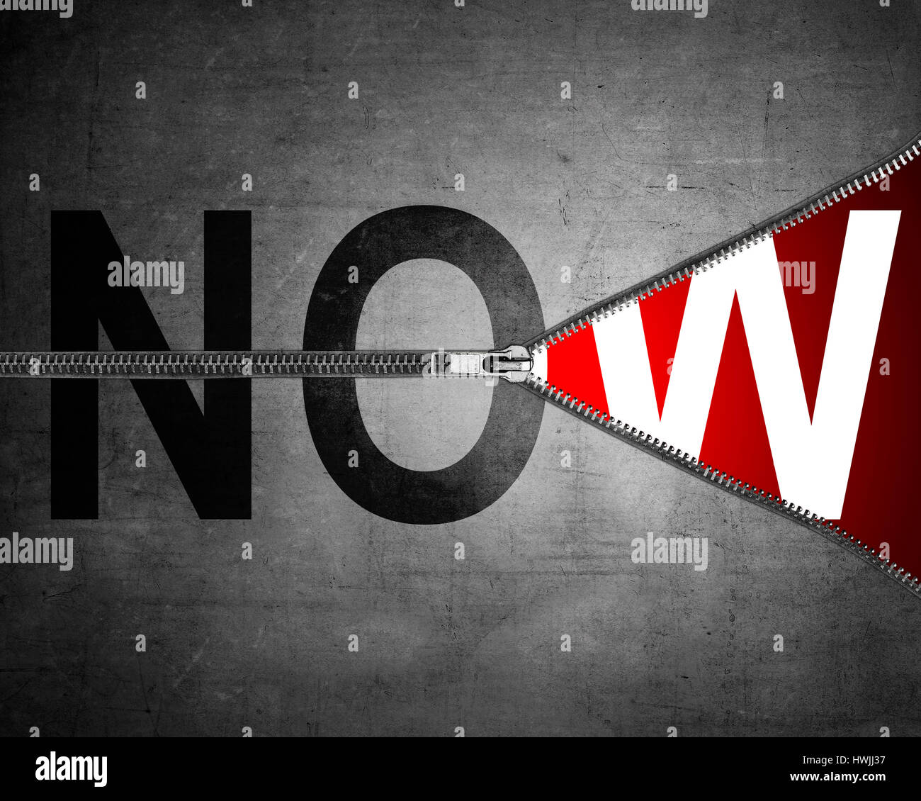 No to now concept. Just unzip no to become now Stock Photo - Alamy