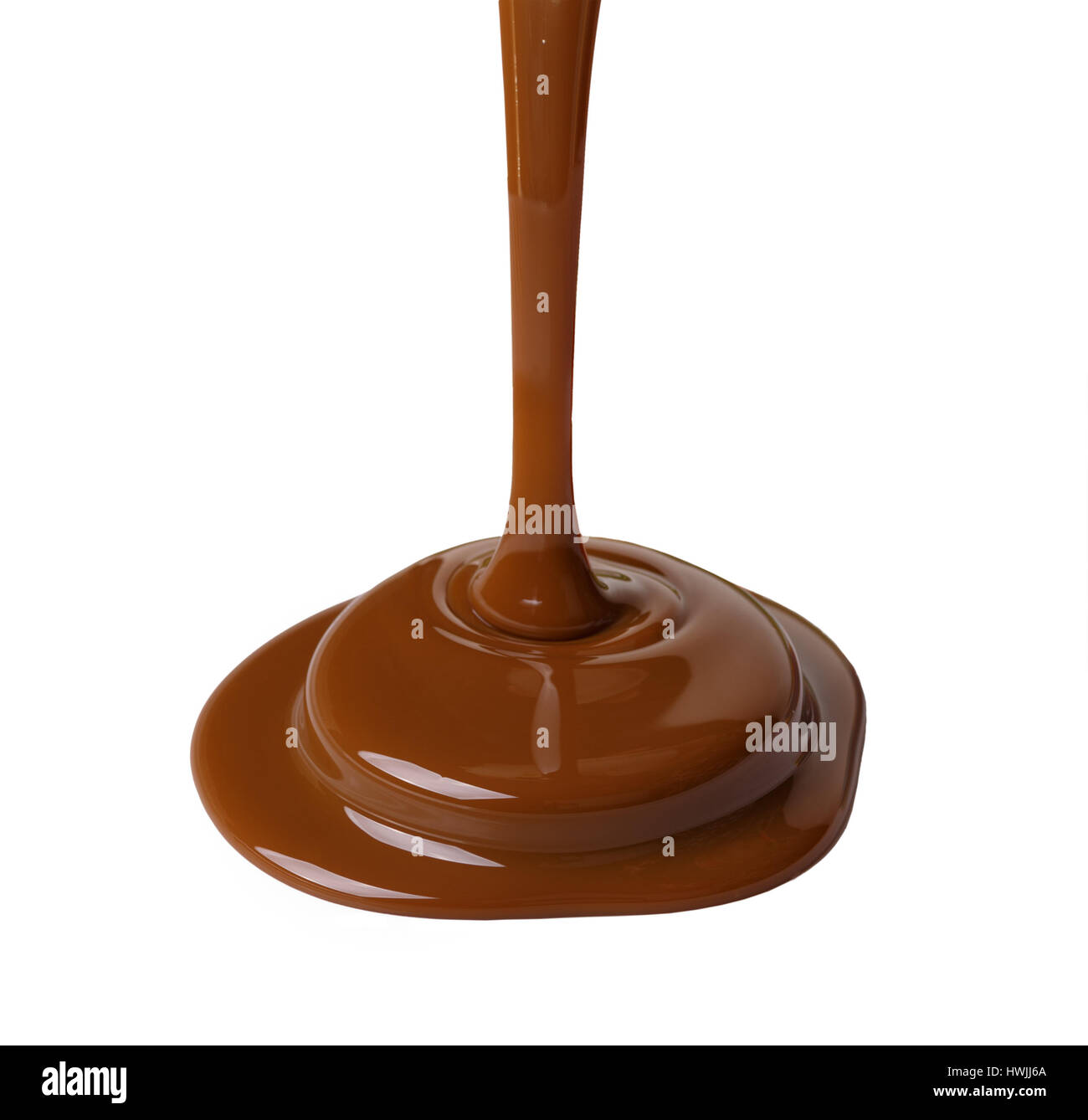 Melted chocolate syrup flows down. Isolated on white background Stock ...