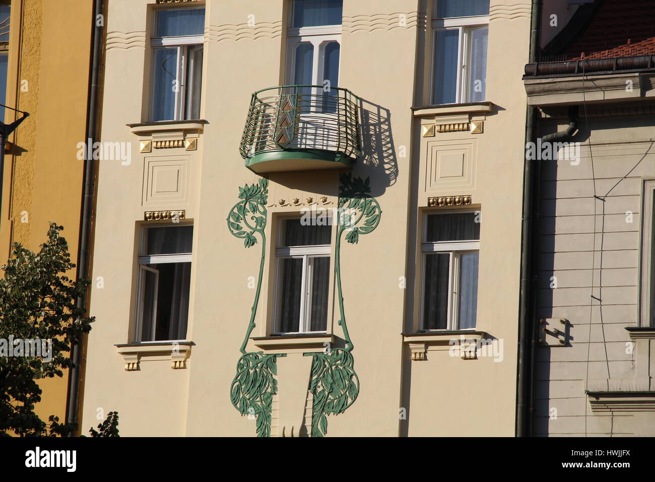 A pretty green balcony seen in Prague, Czech Republic Stock Photo - Alamy