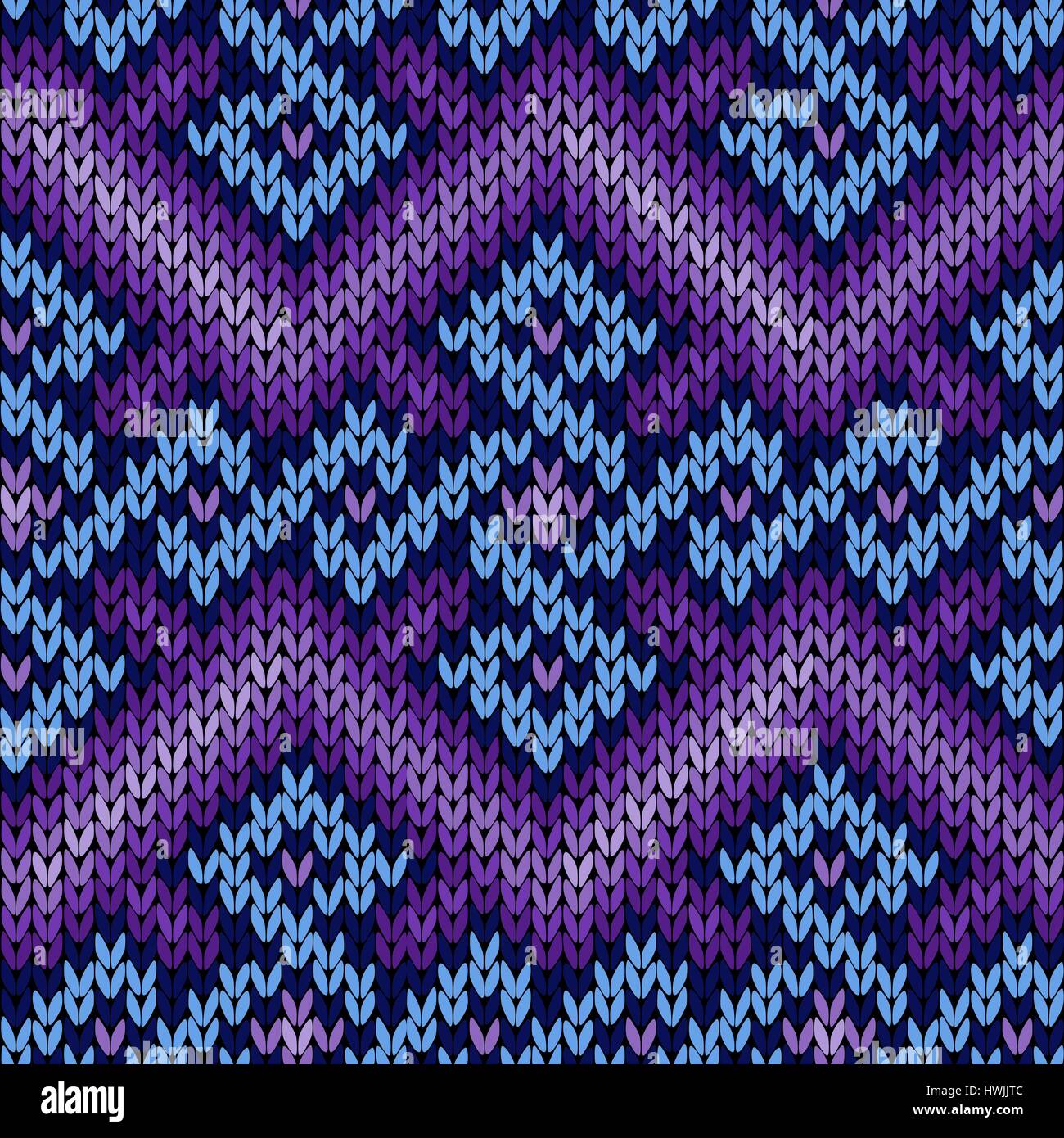 Ornate knitting seamless vector pattern in blue and violet hues as a ...