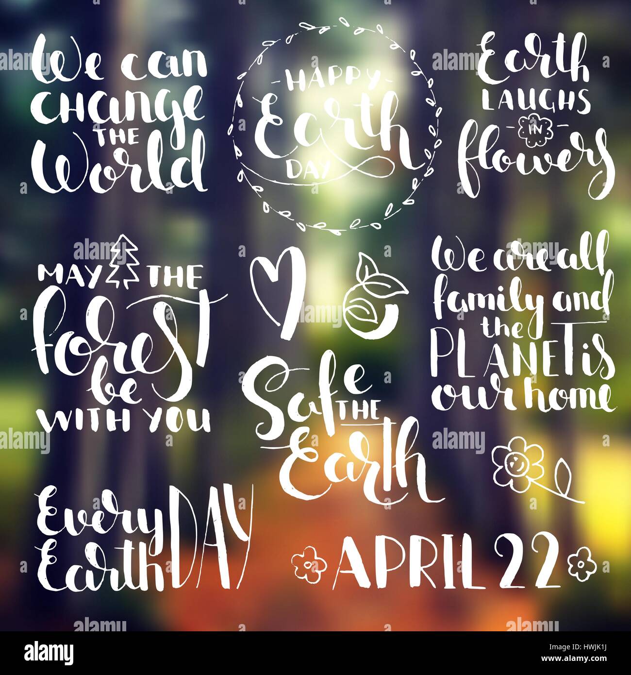 Phrases about Earth Day. Handwritten lettering set. Modern vector hand ...