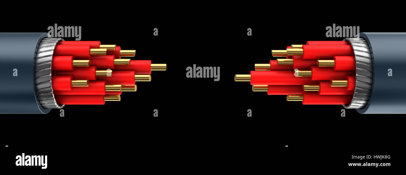 3d illustration of two cables connection over black background Stock ...