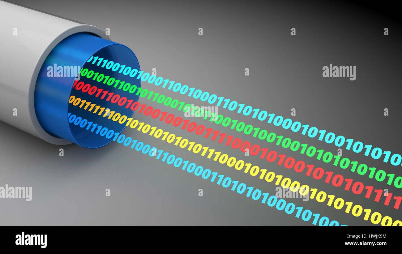3d illustration of binary data inside fiber optics Stock Photo - Alamy