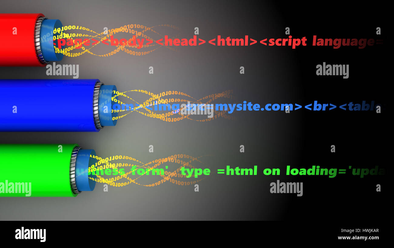 3d illustration of fiber optics and internet data stream inside Stock ...
