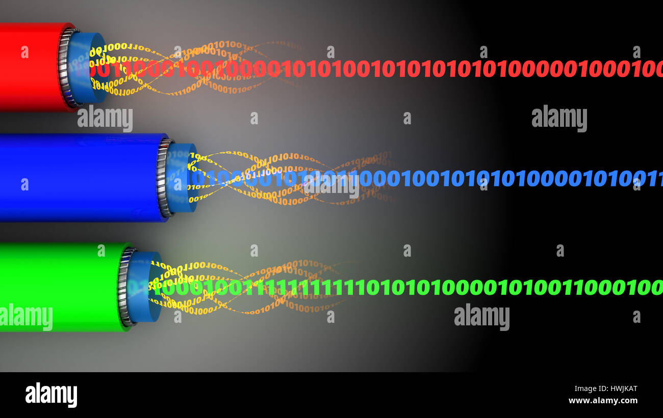 3d illustration of fiber optics cables and binary data inside Stock ...