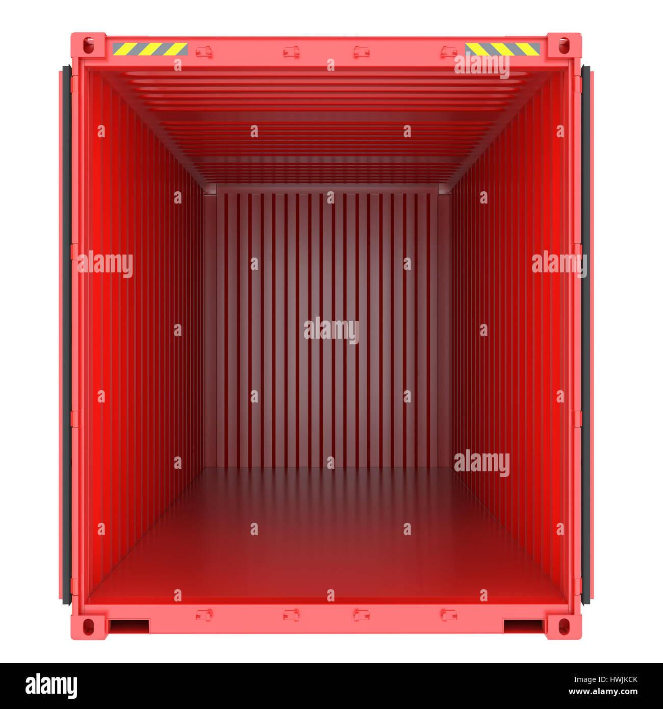 Bright red empty opened shipping container Stock Photo - Alamy