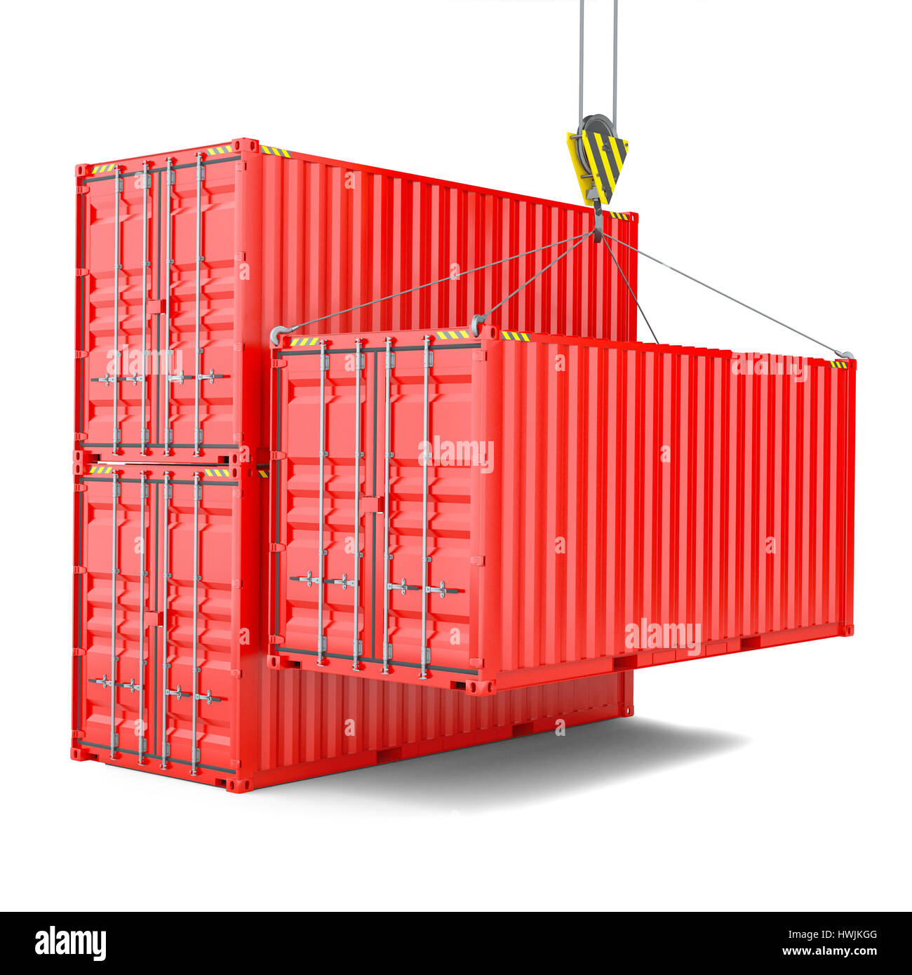 Shipping containers with crane hook Stock Photo - Alamy