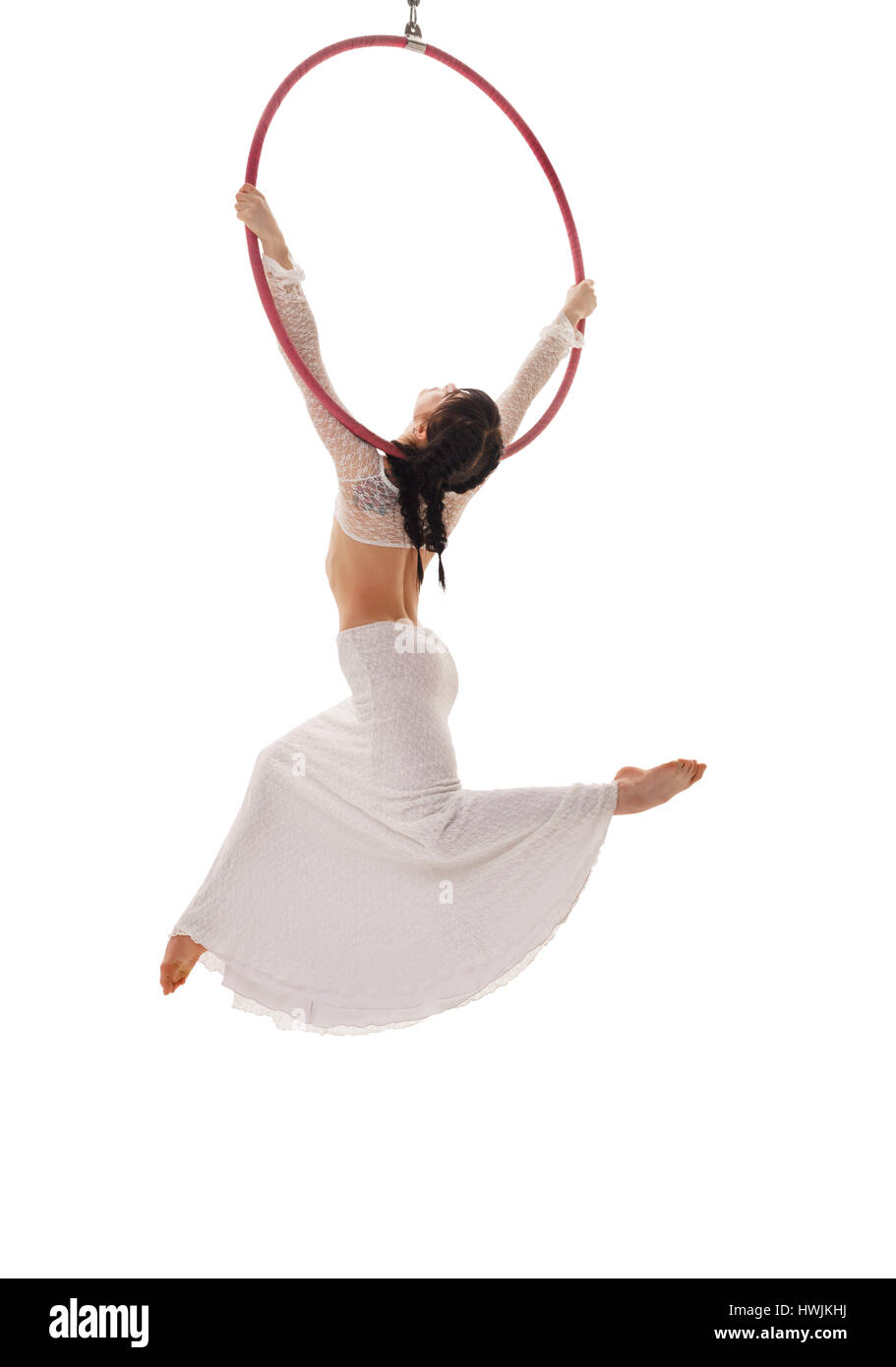 Rear view of aerial acrobat with ring on white Stock Photo - Alamy