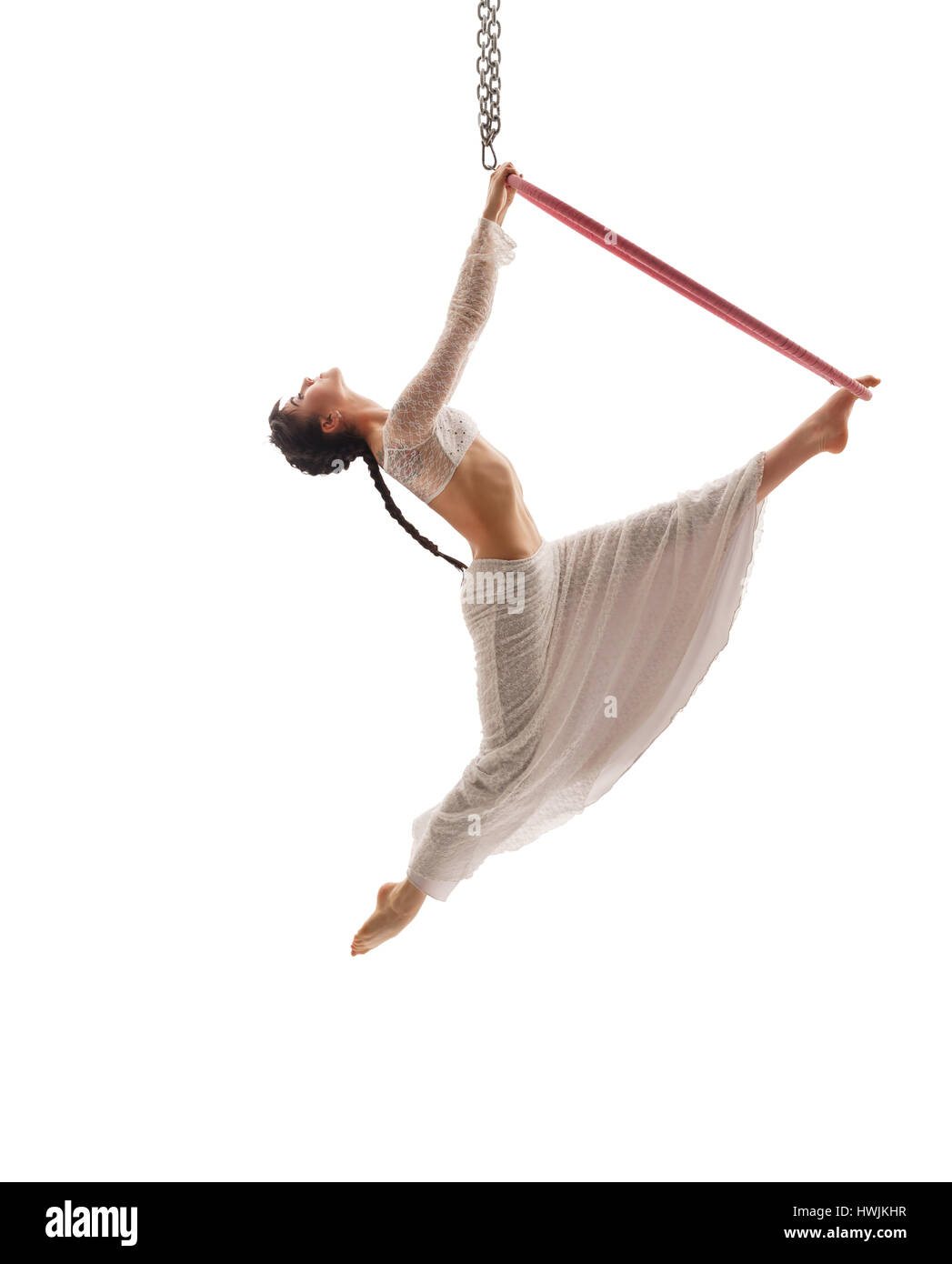 Side view of aerial acrobat performing with hoop Stock Photo - Alamy