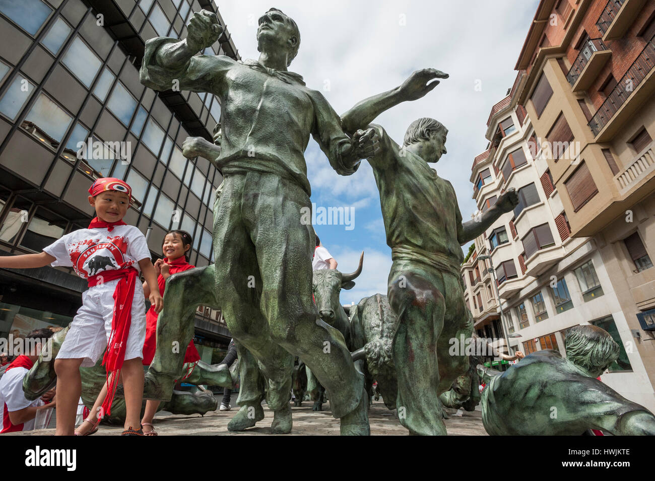 Encierro Statue, Pamplona, Spain, Europe Stock Photo - Alamy