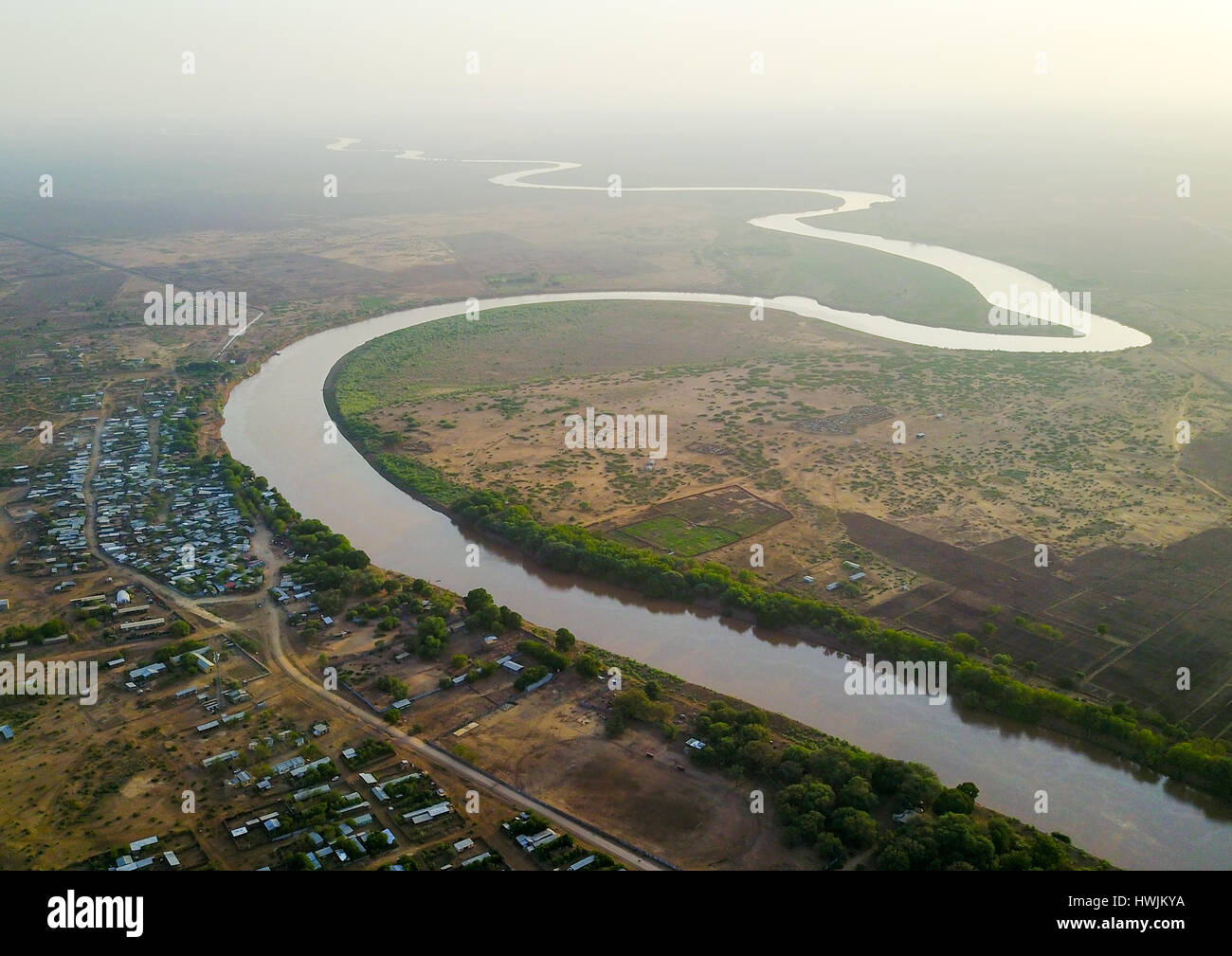 Aerial view of the Omo river, Omo Valley, Omorate, Ethiopia Stock Photo ...