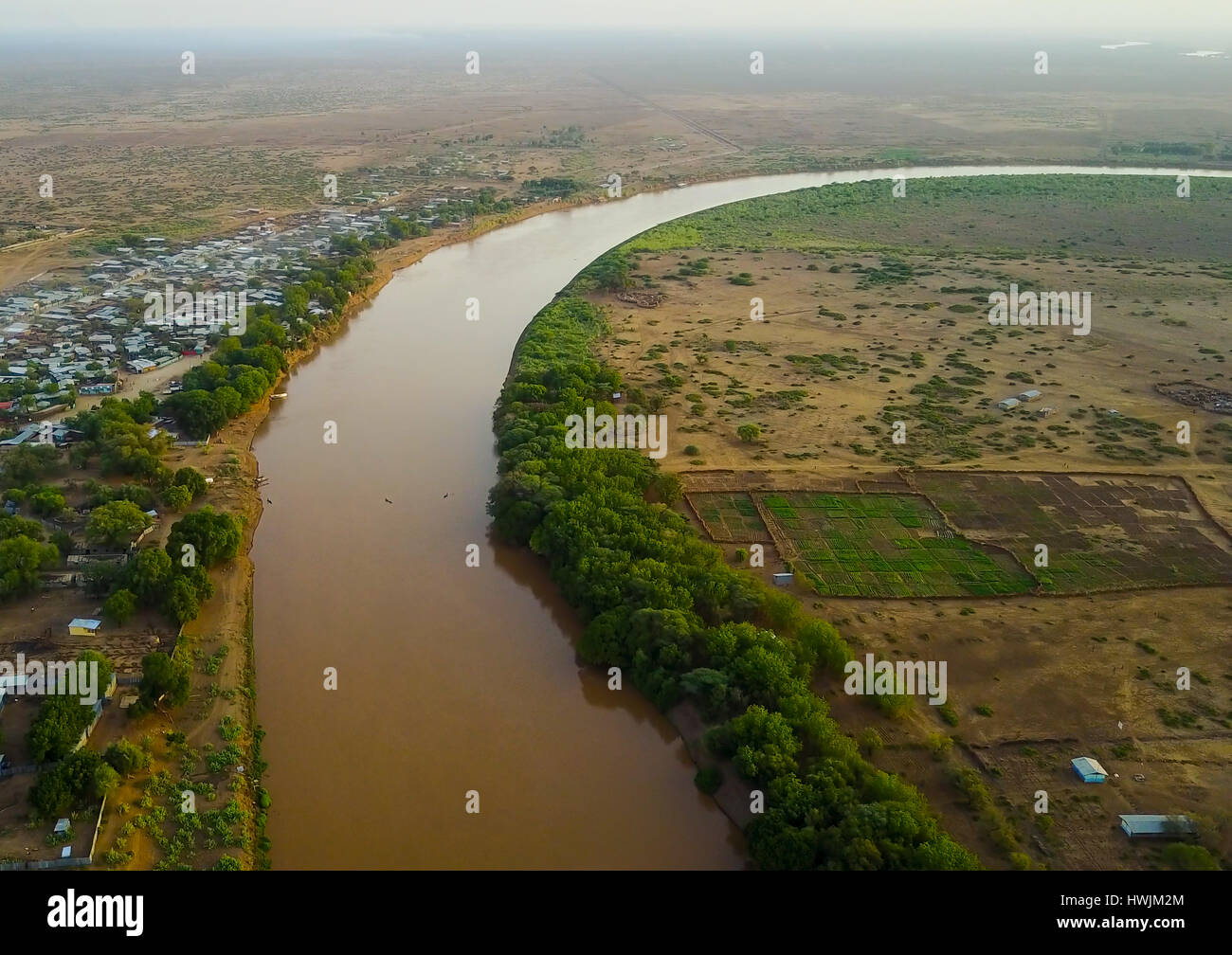 Aerial view of the Omo river, Omo Valley, Omorate, Ethiopia Stock Photo ...