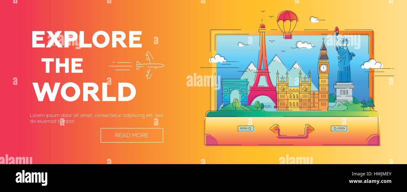 Explore the World - vector line travel banner Stock Vector Image & Art ...