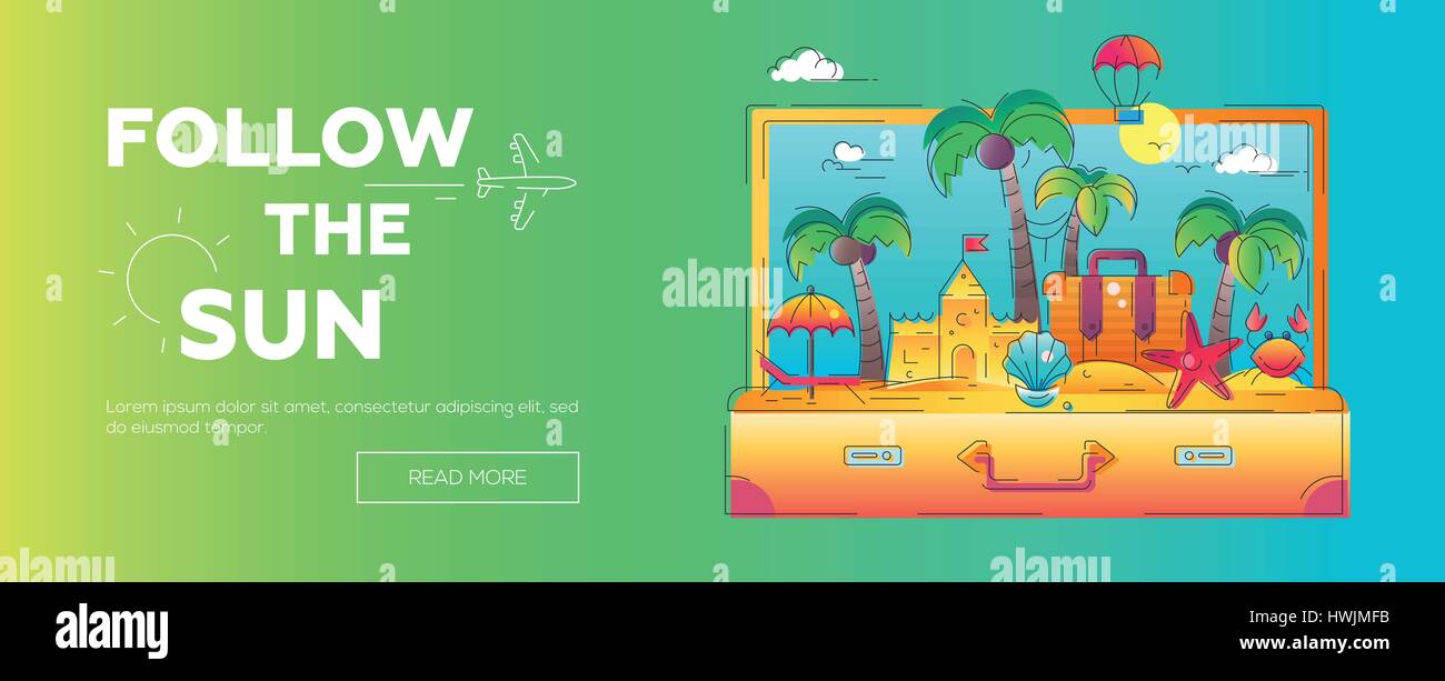 Follow the Sun - vector line travel banner Stock Vector Image & Art - Alamy