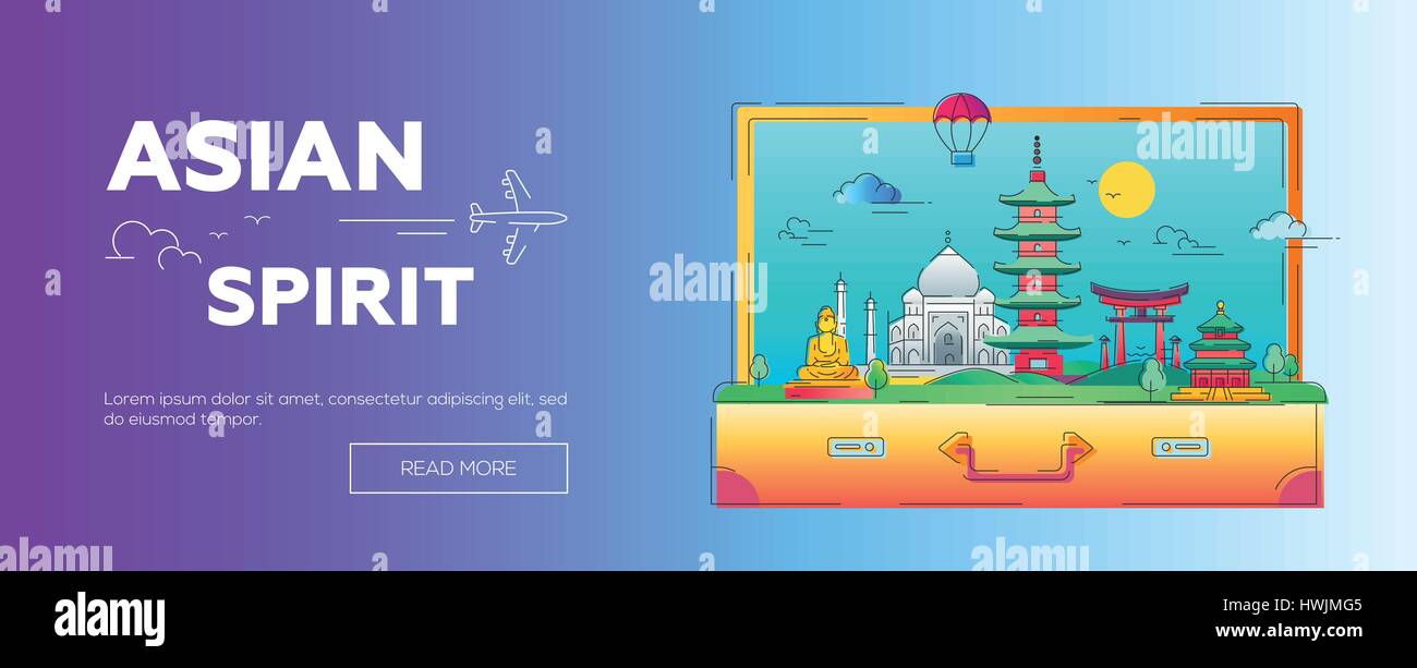 Asian Spirit - vector line travel web page header illustration Stock ...