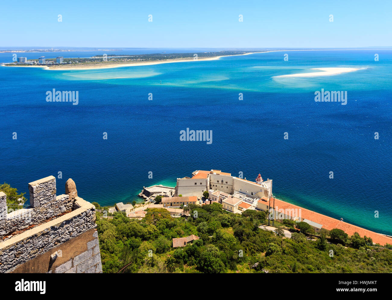 Summer sea coast landscape. View from Nature Park of Arrabida in ...