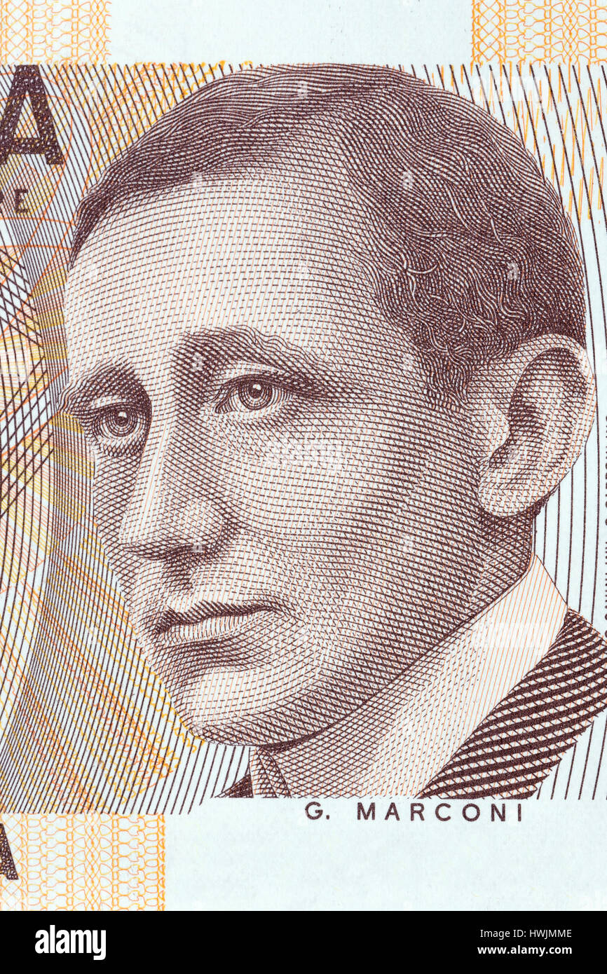 Guglielmo Marconi portrait from Italian money Stock Photo - Alamy