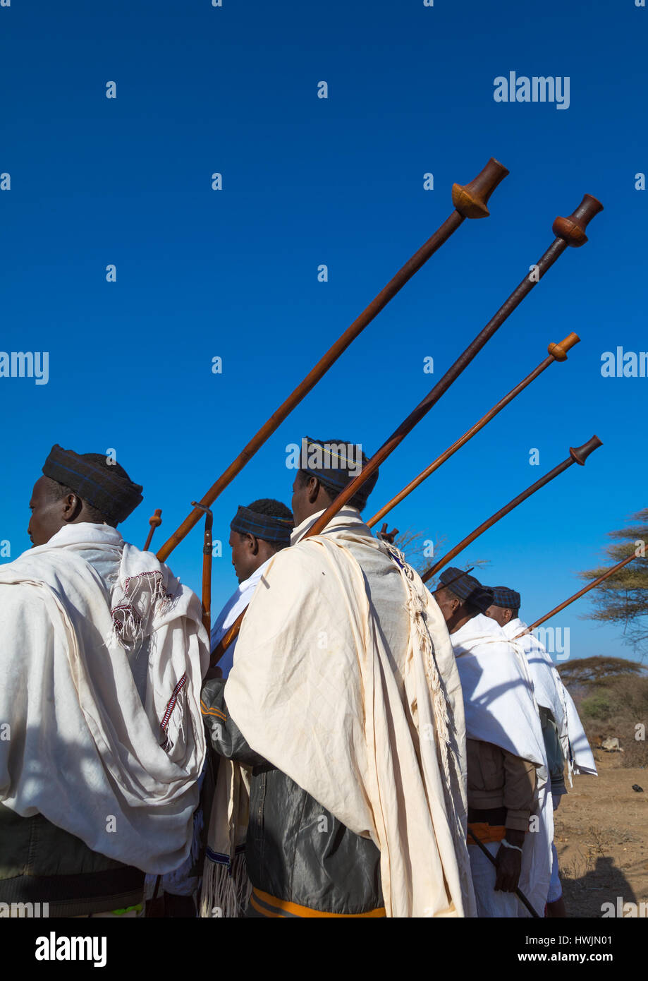 Borana tribe men with their ororo sticks during the Gada system ...