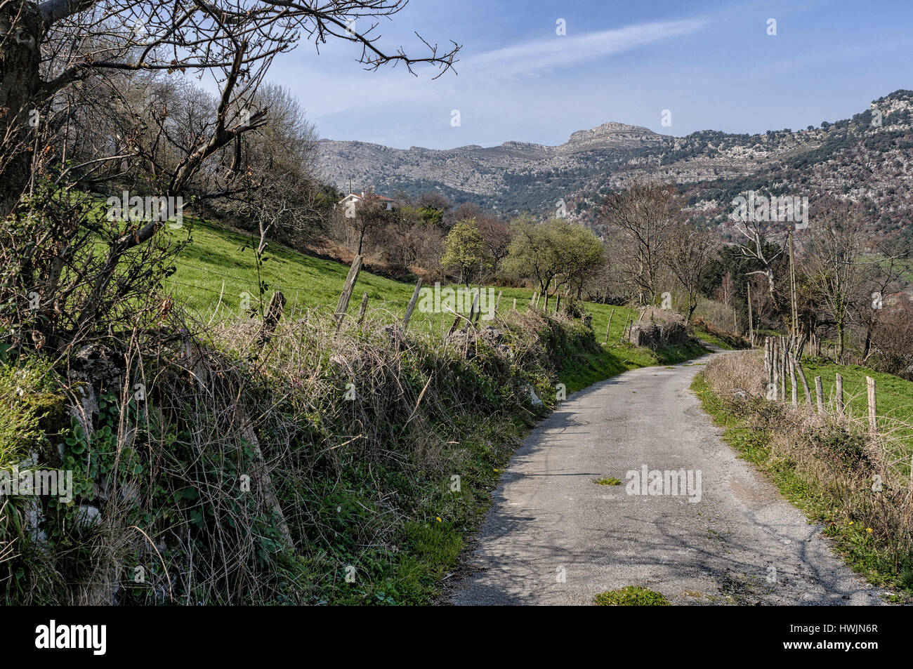 Typical rural mountain landscape of Cantabria, Northern Spain, Europe ...