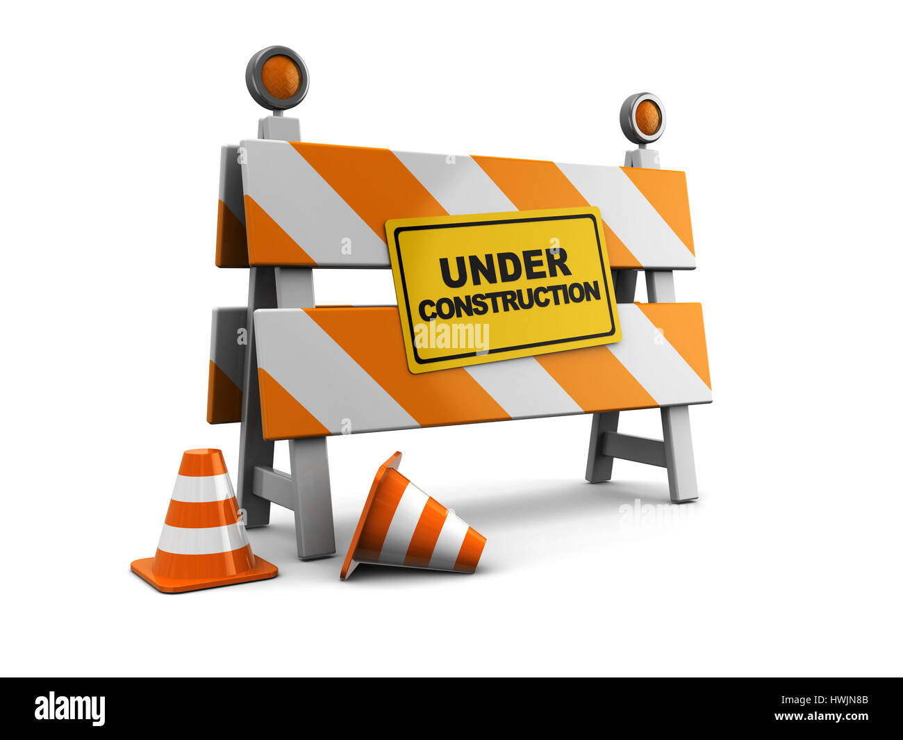 3d illustration of under construction barrier with road cones Stock ...